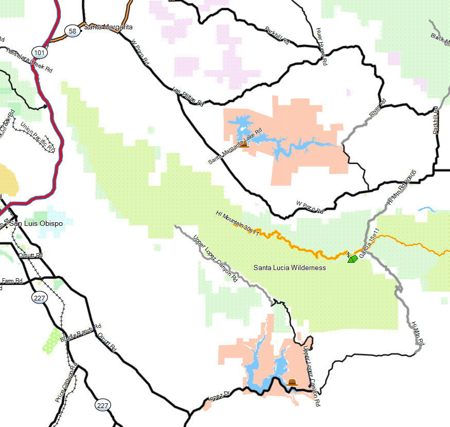 Santa Lucia Wilderness - California Trail Map