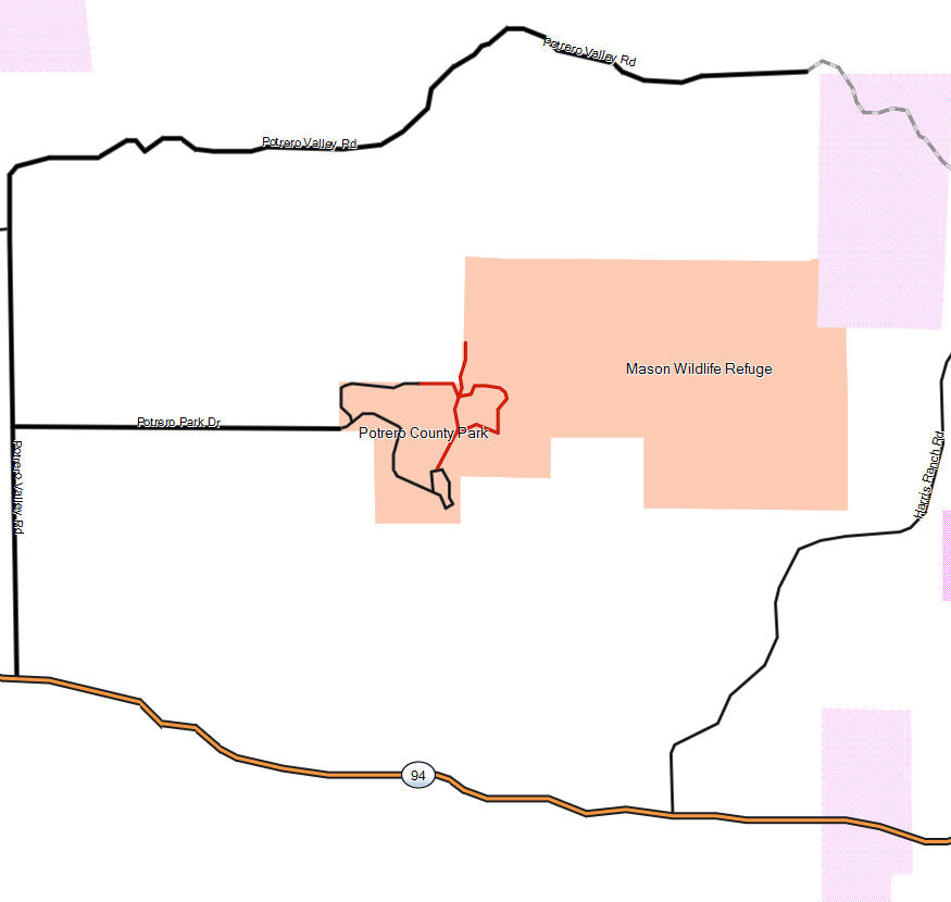 Potrero County Park - California Trail Map