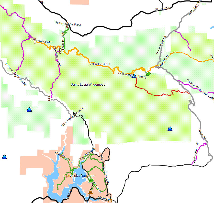 Santa Lucia Wilderness - California Trail Map